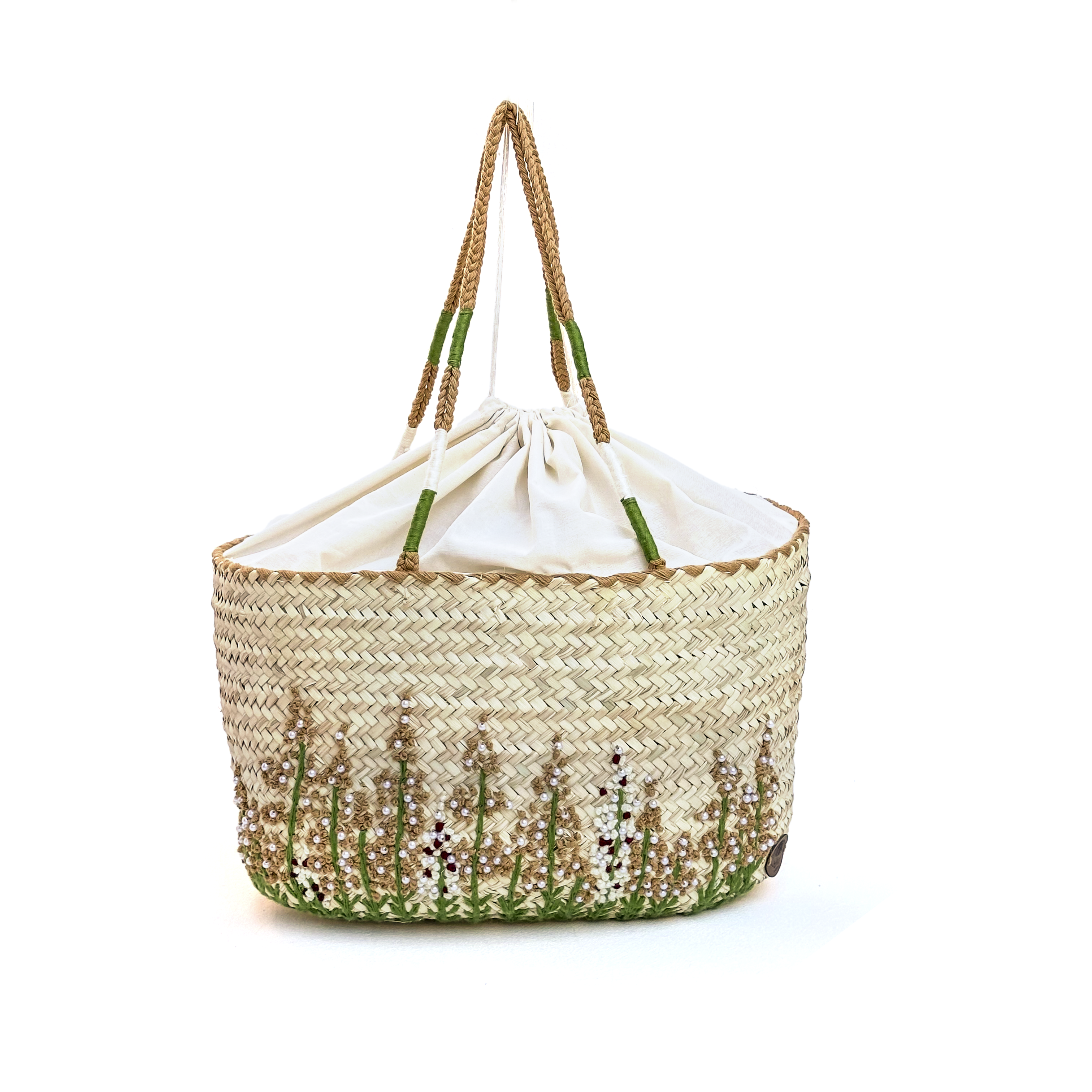 Embroidered Khoos Bag with Beads حقيبة خوص مطرزة مع الخرز – BADDARA