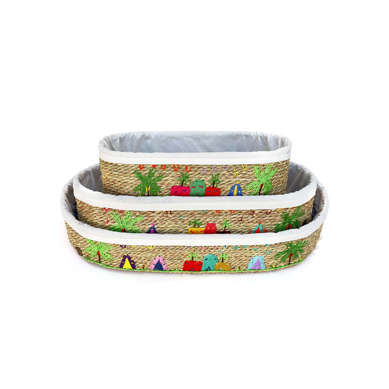Embroidered Halfa tray oval (cat houses) صينية حلفا بيضاوي مطرزة – BADDARA