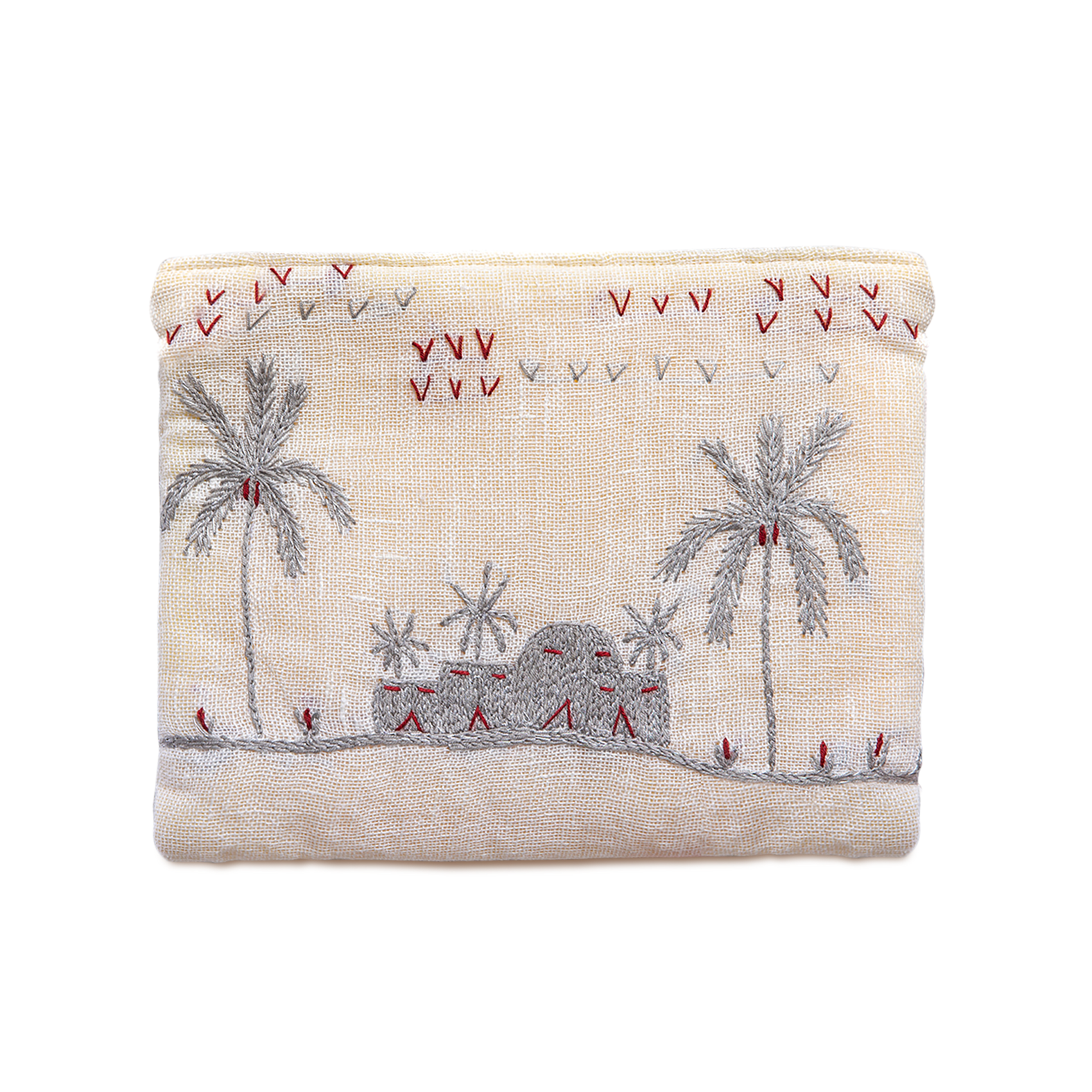 Embroidered linen makeup wallet - Silver. محفظة مكياج من الكتان المطرز ...